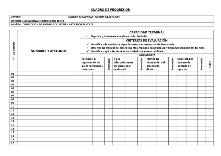 Cuadro de Progresion Cojines Grapeados 2017 - CETPRO | PDF | Science | Tecnología (general)