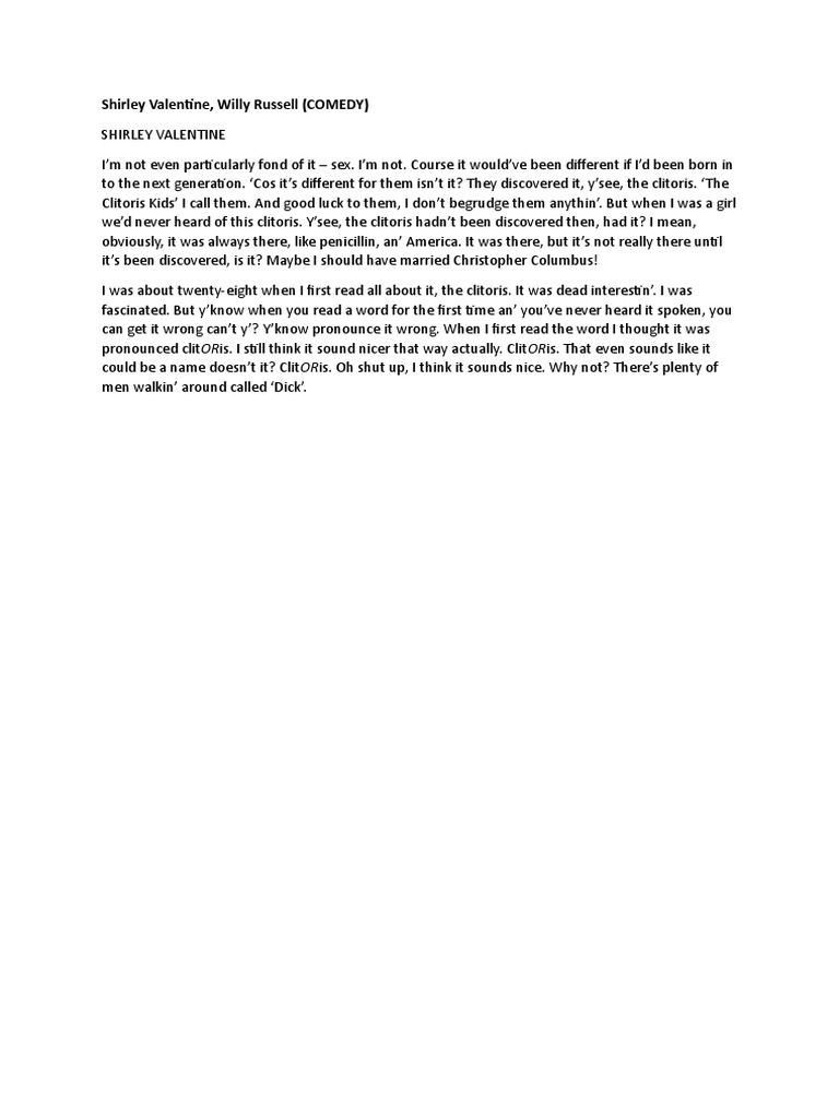 Shirley Valentine, Willy Russell (COMEDY) | PDF