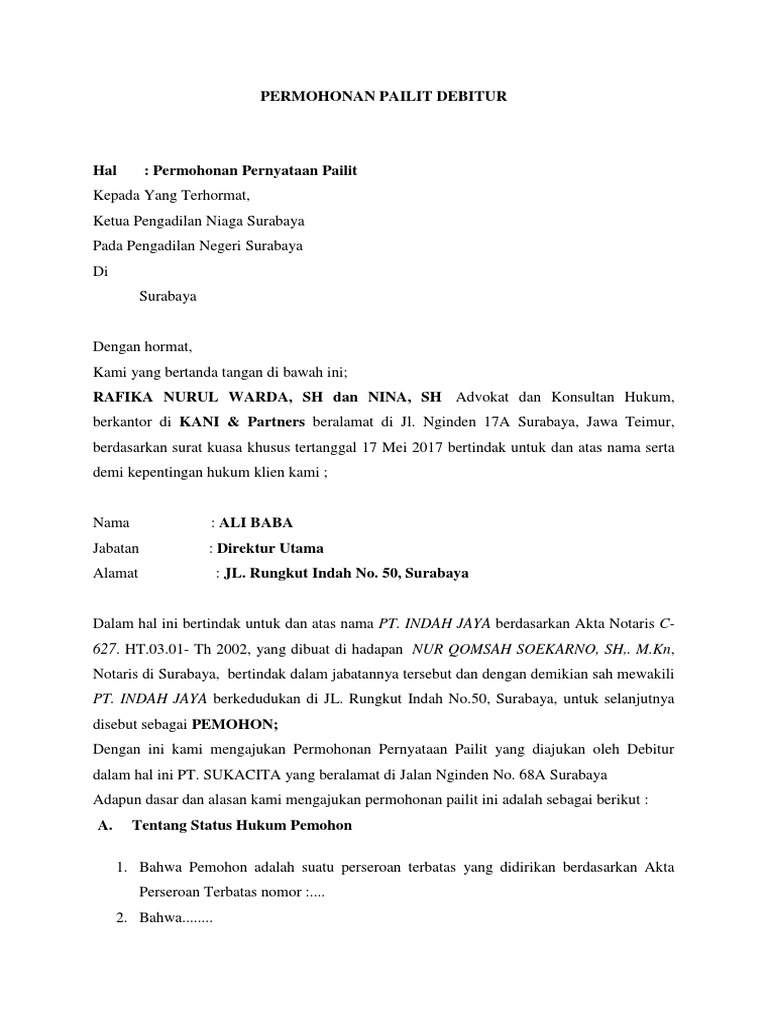 Permohonan Pailit Debitur | PDF