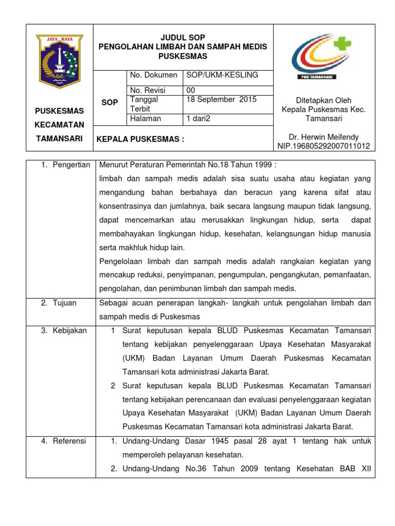 SOP Limbah Medis | PDF