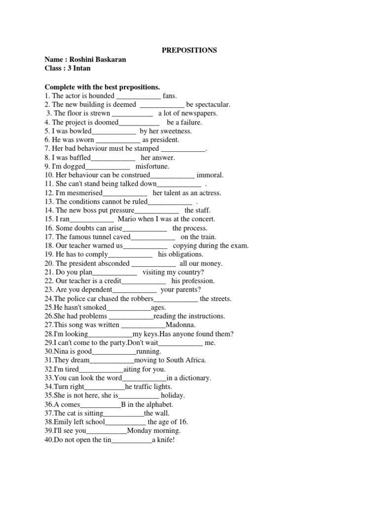 Complete With The Best Prepositions | PDF | Social Science