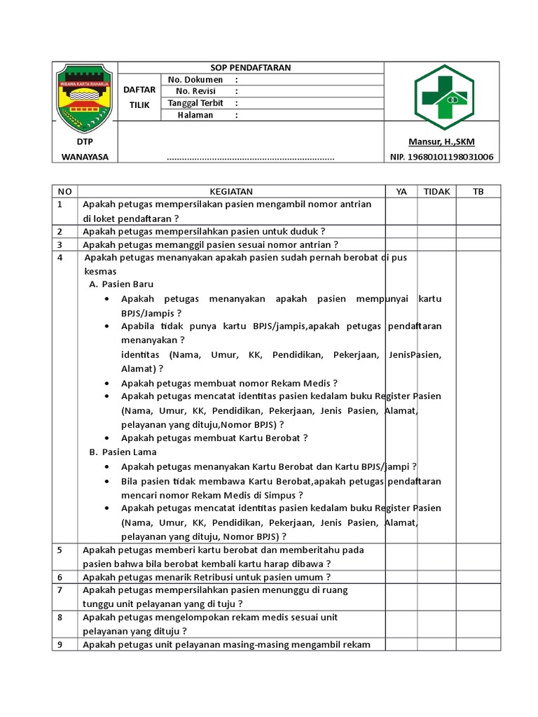 7111.daftar Tilik Sop Pendaftaran | PDF
