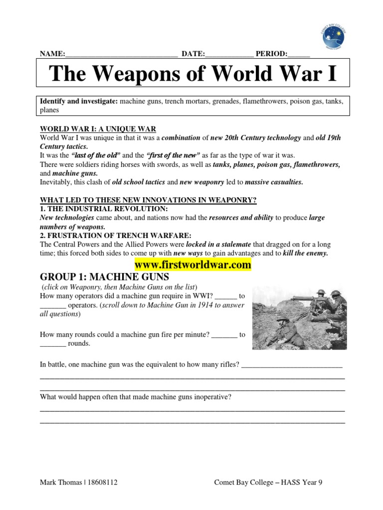 Weapons of World War I Overview | PDF | Trench Warfare | Chemical Warfare