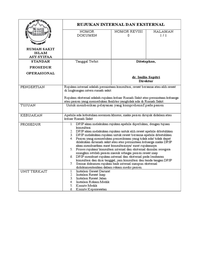 SPO Rujukan Internal Eksternal | PDF
