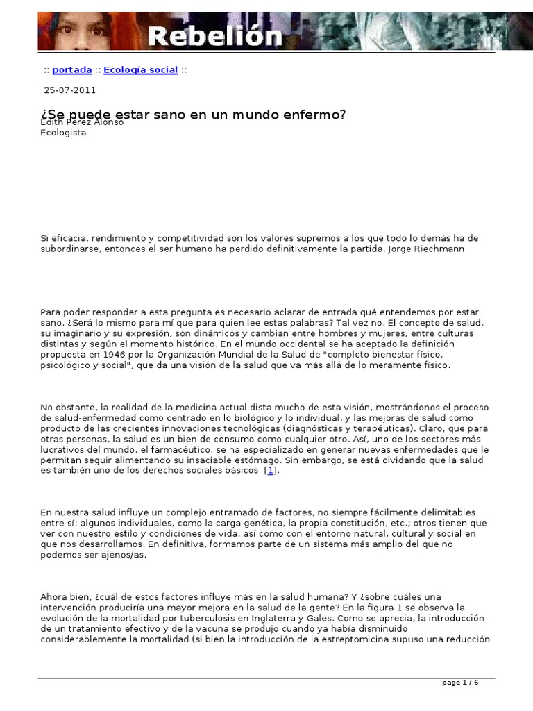 Se Puede Estar Sano en Un Mundo Enfermo PDF | PDF | Extinción | Pobreza