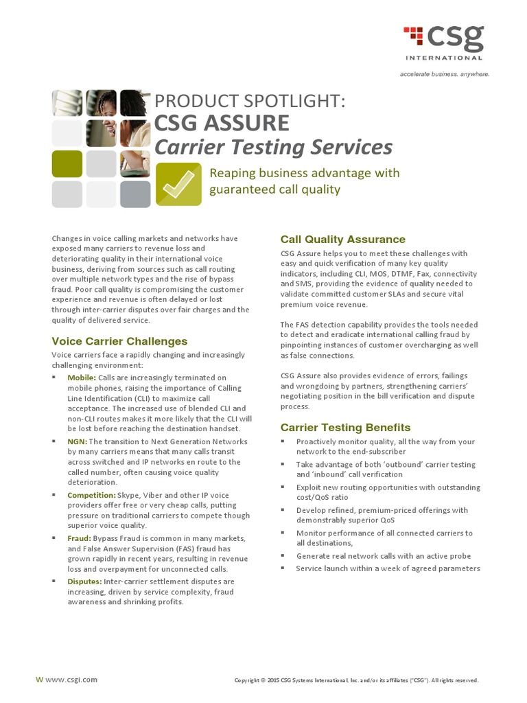 Csg Assure Carrier Testing Datasheet Pdf Quality Of Service Short