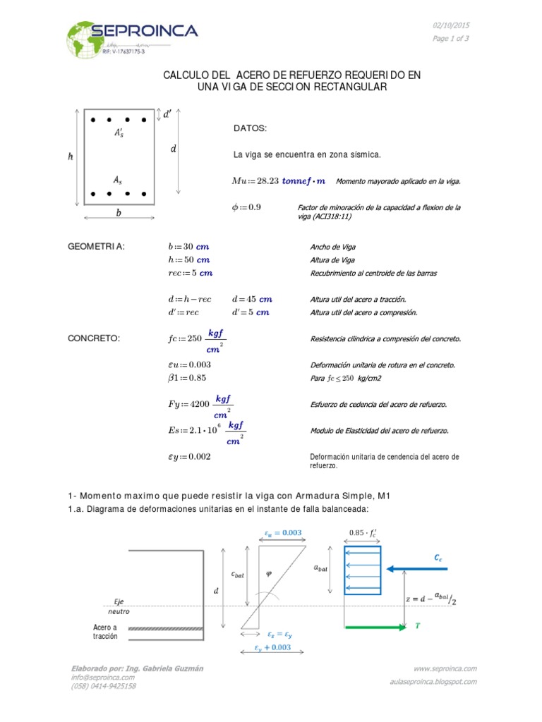 Mathcad Diseño de Viga de Sección Rectangular PDF | PDF