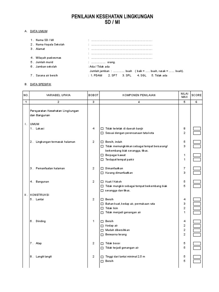 Format Inspeksi Sanitasi Tempat-Tempat Umum | PDF