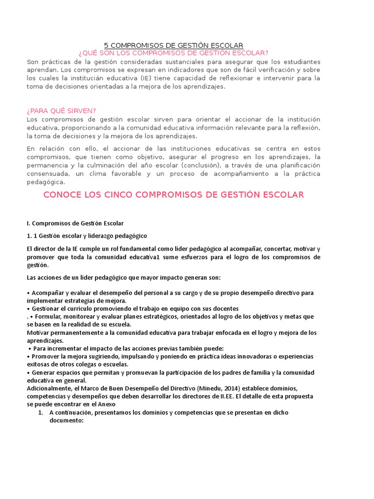 5 Compromisos de Gestión Escolar | PDF | Liderazgo | Pedagogía