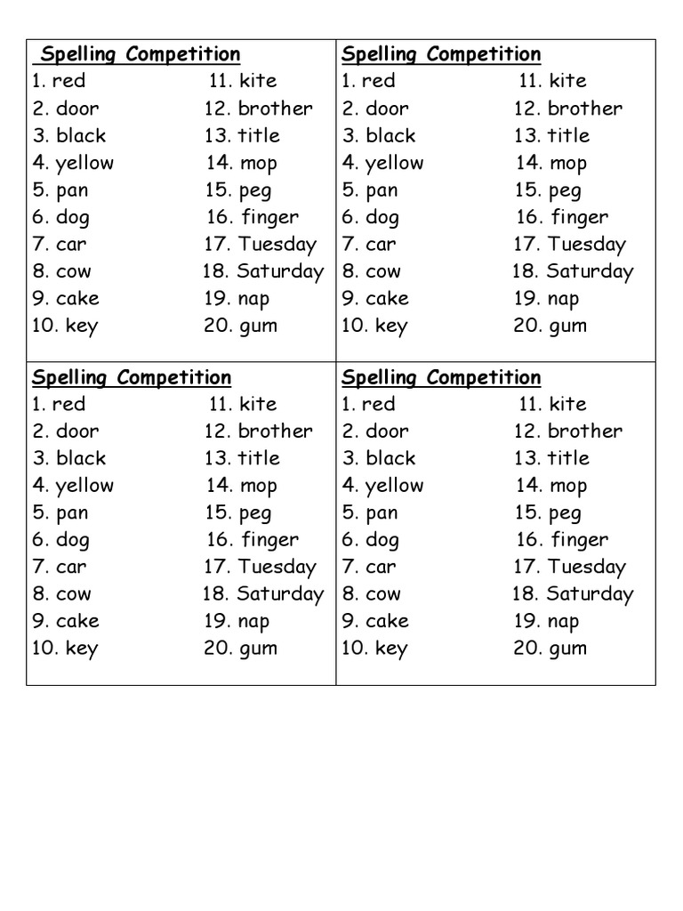 Spelling Competition Spelling Competition | PDF