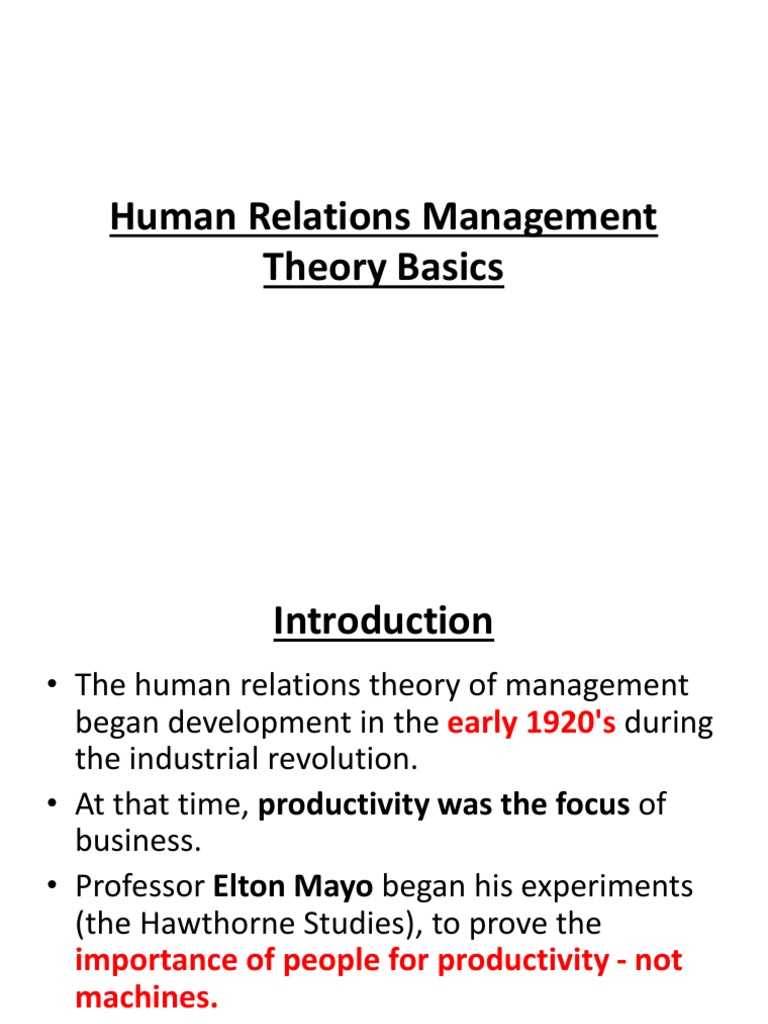 Human Relations Management Theory Overview | PDF | Self Actualization ...