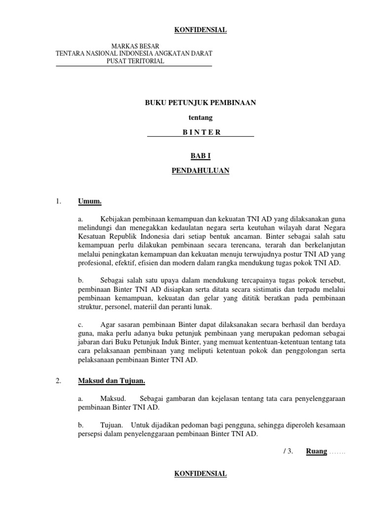 Buku Petunjuk Pembinaan Binter TNI AD | PDF