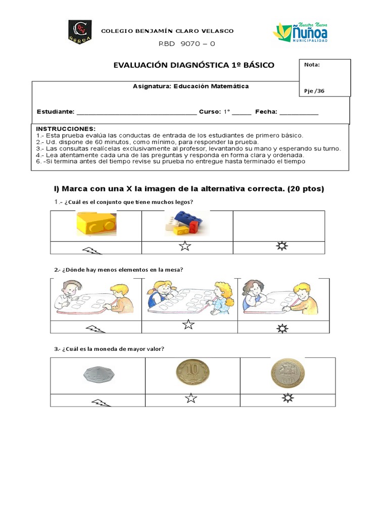 Prueba Diagnostico Matemática 2016 Primero | PDF | Enseñanza de ...