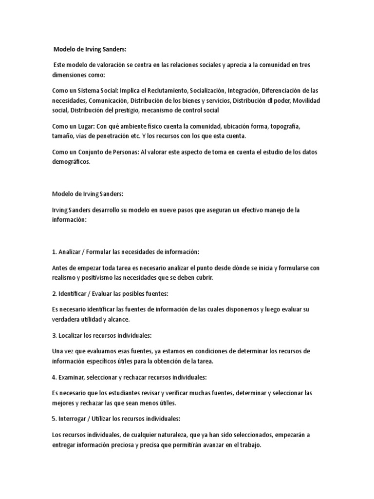 Modelo de Valoración de Sanders | PDF | Información | Socialización