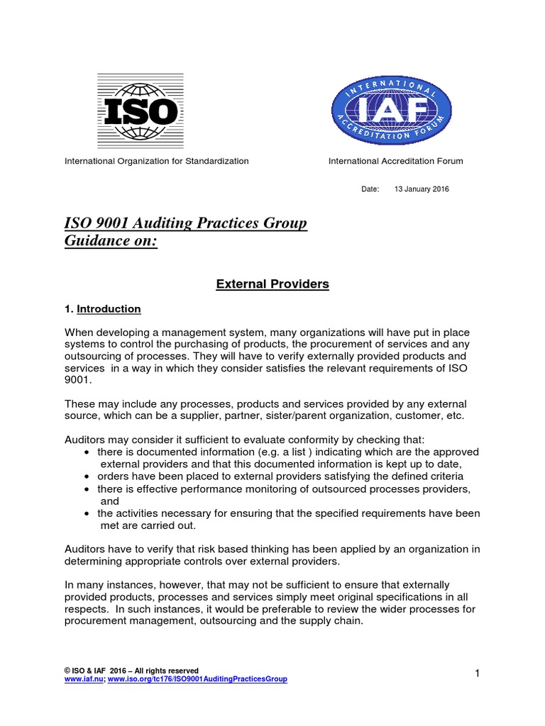 APG External providers 2015 | Audit | Iso 9000