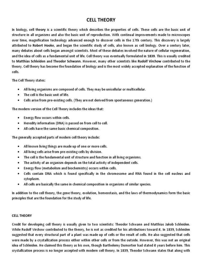 Cell Theory | PDF | Cell (Biology) | Prokaryote