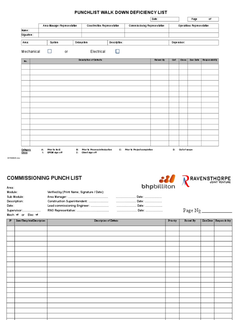 Punch List Entry Sheet | PDF
