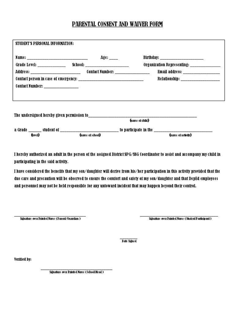Parental Consent and Waiver Form | PDF