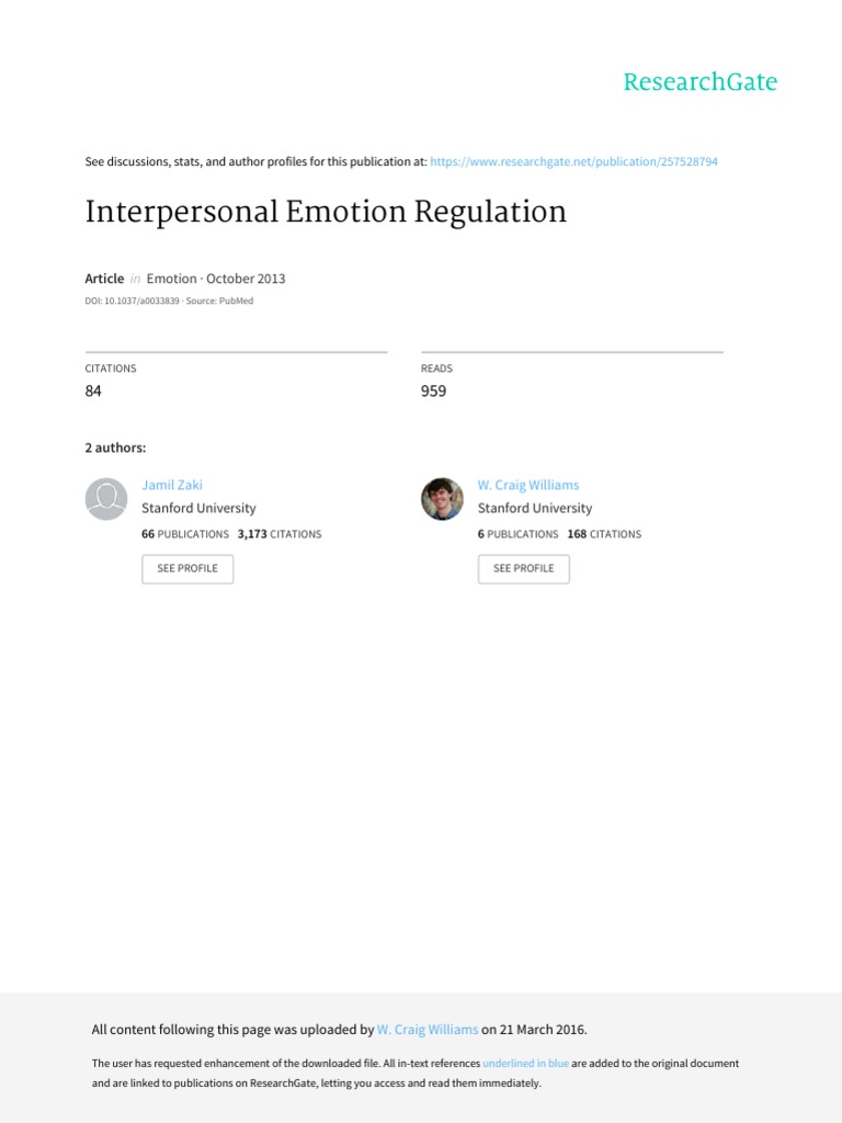 Zaki & Williams (2013) - Interpersonal Emotion Regulation | Download ...