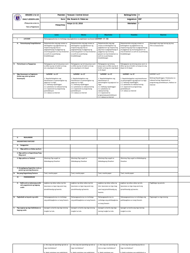 G5 DLL Q1 Week 2 Esp | PDF