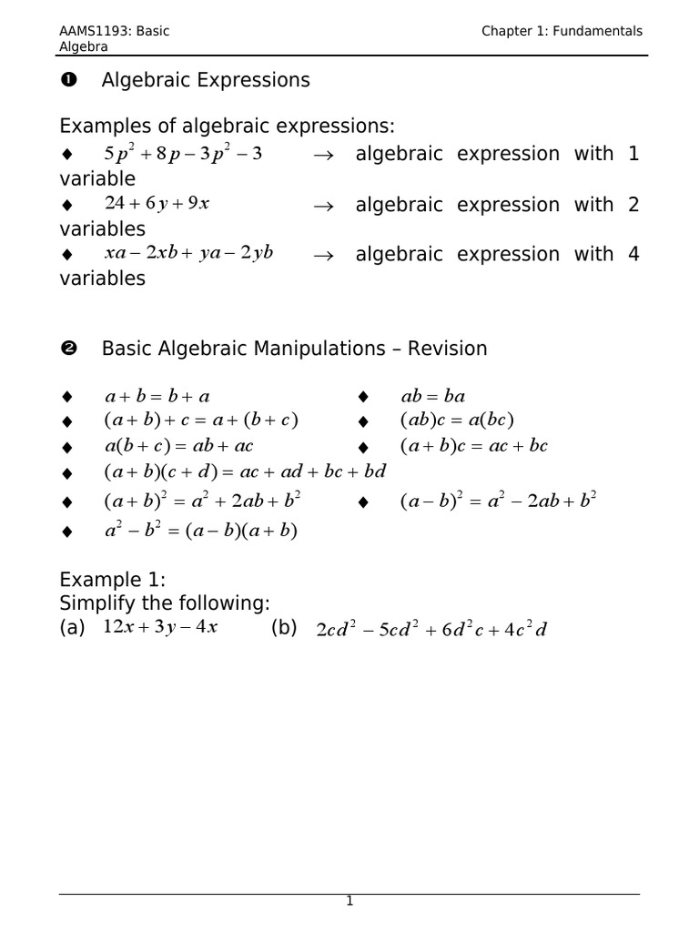 AAMS1193 Chapter 1: Fundamentals of Algebra | PDF | Inequality ...