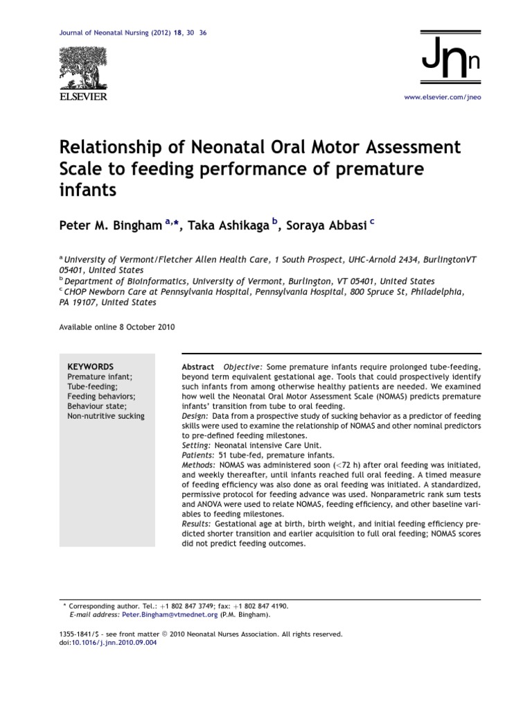 Relationship of Neonatal Oral Motor Assessment Scale To Feeding ...