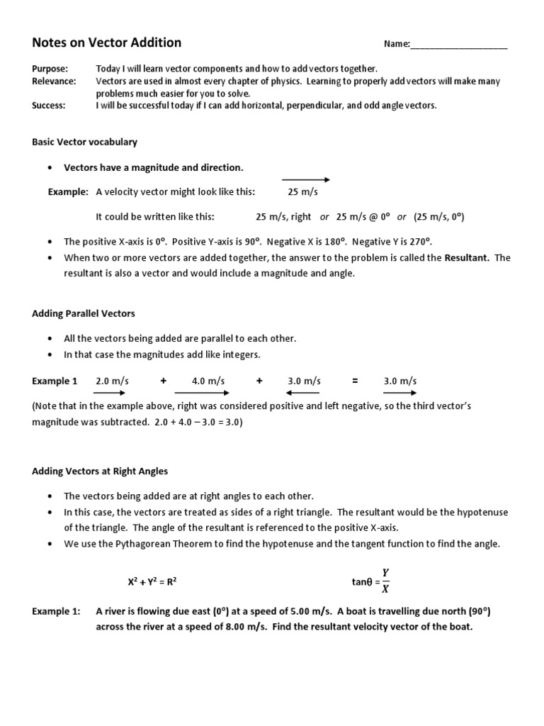 Notes On Vector Addition | PDF | Euclidean Vector | Angle