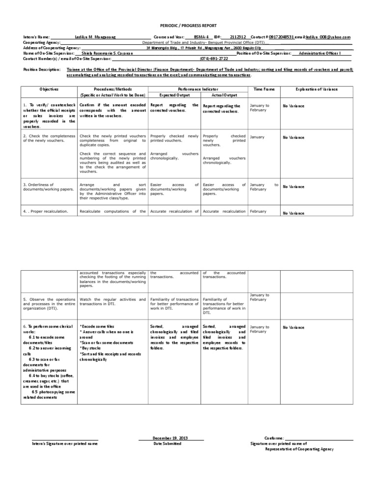 Progress Report Midterm Pdf Internship Job Hunting