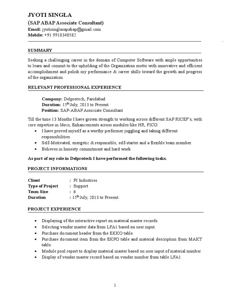 Jyoti Singla Sap Abap Resume | PDF | Software Engineering | Areas Of Computer Science