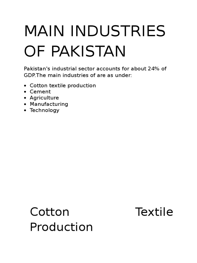 Major Industries of Pakistan Overview | PDF | Cotton | Agriculture