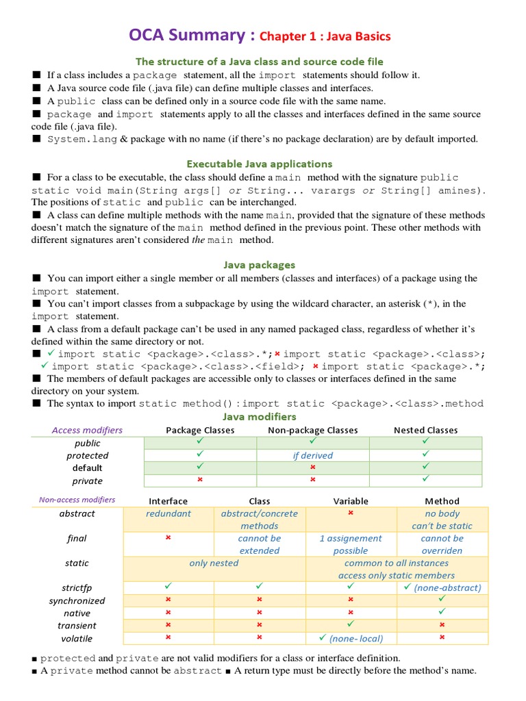 Oca Summary Chapter 1 Java Basics Pdf Class Computer Programming Inheritance Object