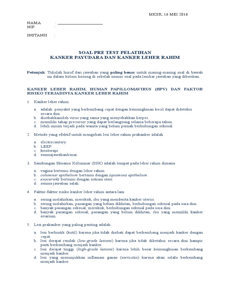Soal Pre Test Dan Pos Test | PDF | Kesehatan Holistik | Sains & Matematika