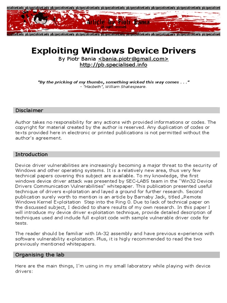 Exploiting Device Drivers | PDF | Kernel (Operating System) | Operating System