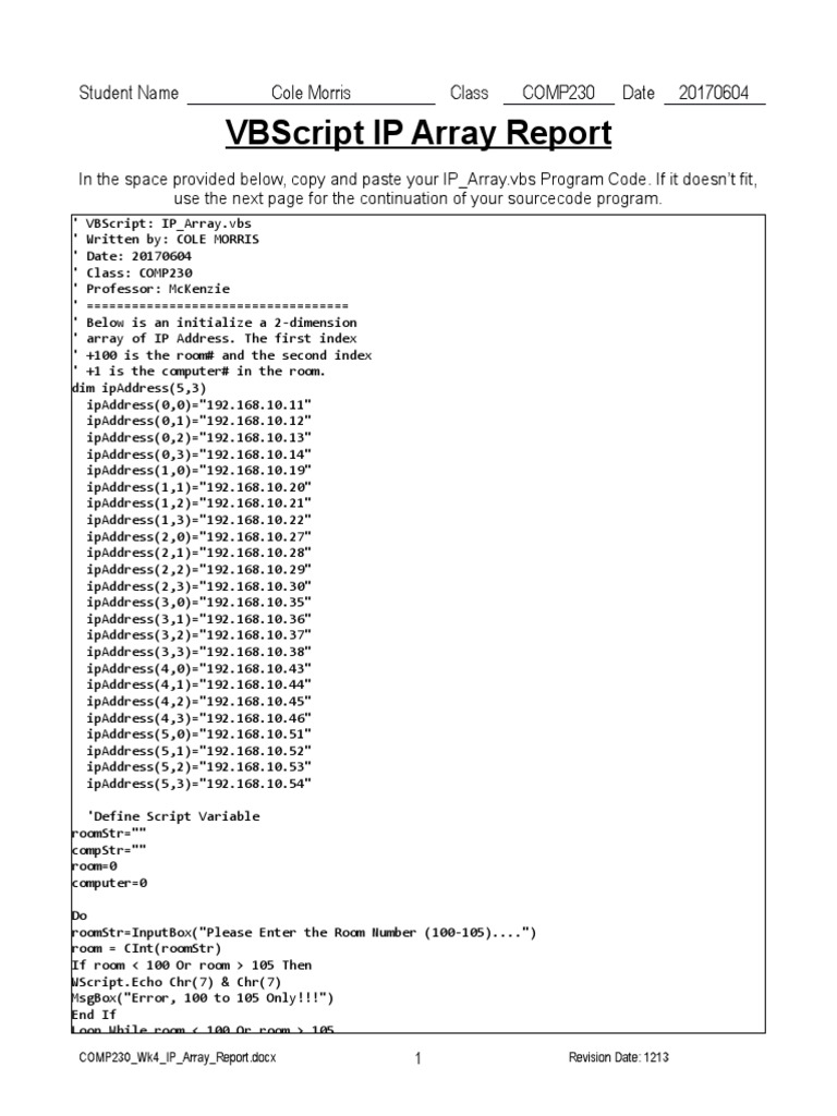 COMP230 Wk4 ILab Complete | PDF | Ip Address | Areas Of Computer Science