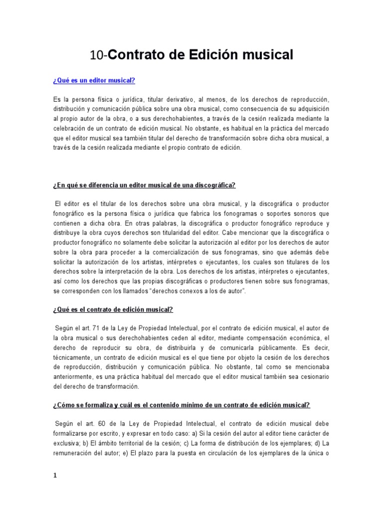 10 - Contrato de Edicion Musical | PDF | Propiedad intelectual | Justicia