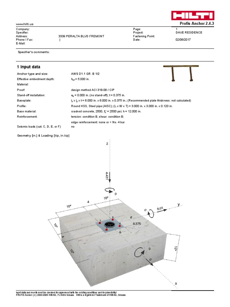 Design of Studs For Hss3x0.125 Hilti Output | PDF | Deformation ...