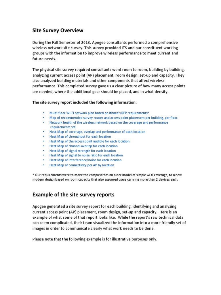Comprehensive Wireless Network Site Survey Report Overview | PDF | Map | Data Transmission
