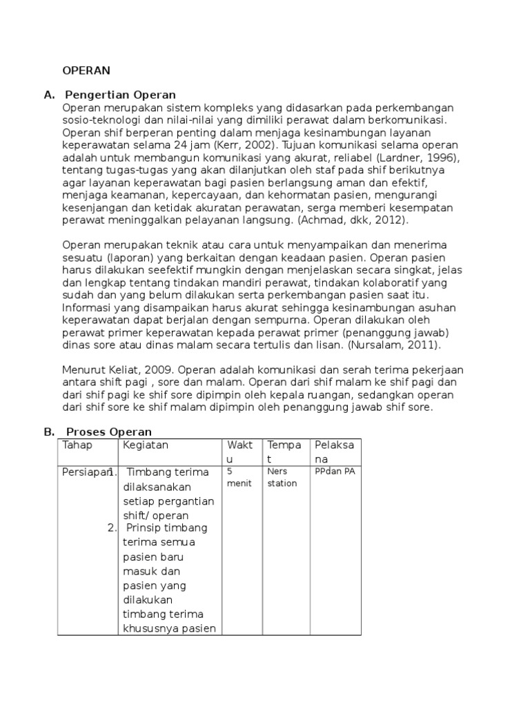 Proses dan Pentingnya Operan Keperawatan | PDF