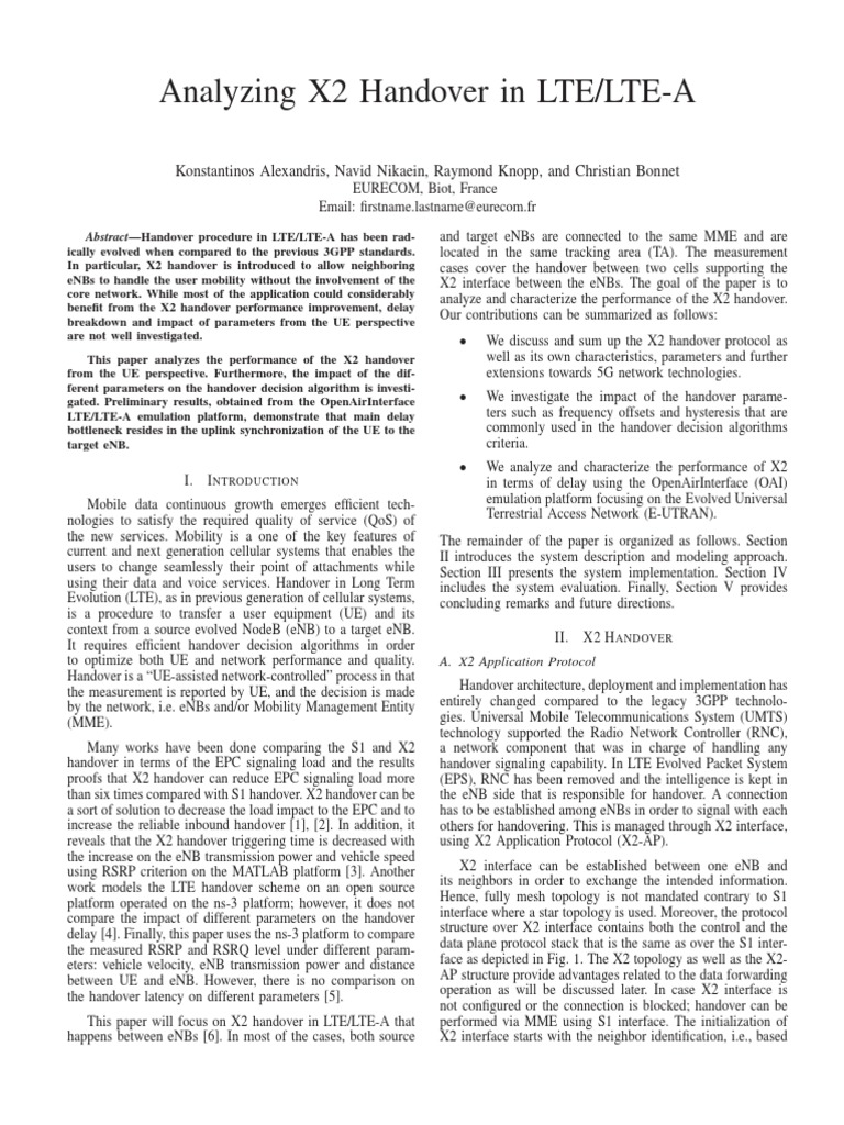 Analyzing X2 Handover in LTE/LTE-A: Konstantinos Alexandris, Navid ...