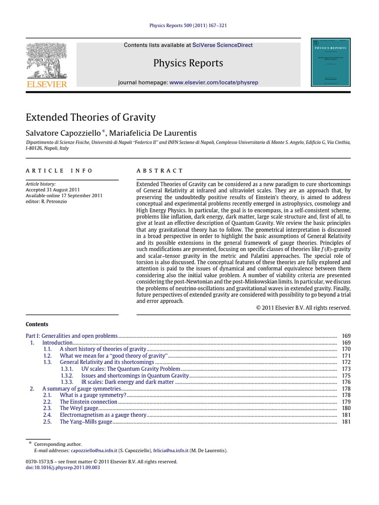 Physics Reports 509 (2011) 167-321 - Extended Theories of Gravity | PDF ...
