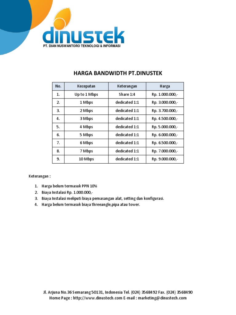 Harga Bandwidth Isp Dinus | PDF