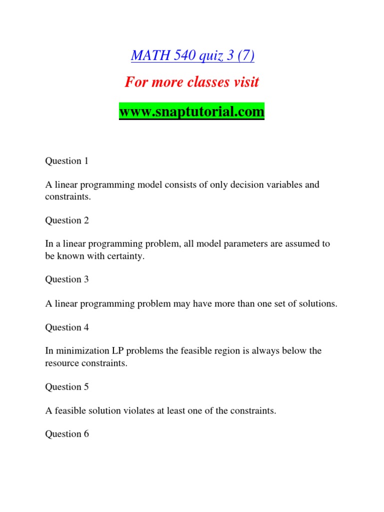 MATH 540 Help A Guide To Career/snaptutorial | PDF | Mathematical Optimization | Linear Programming