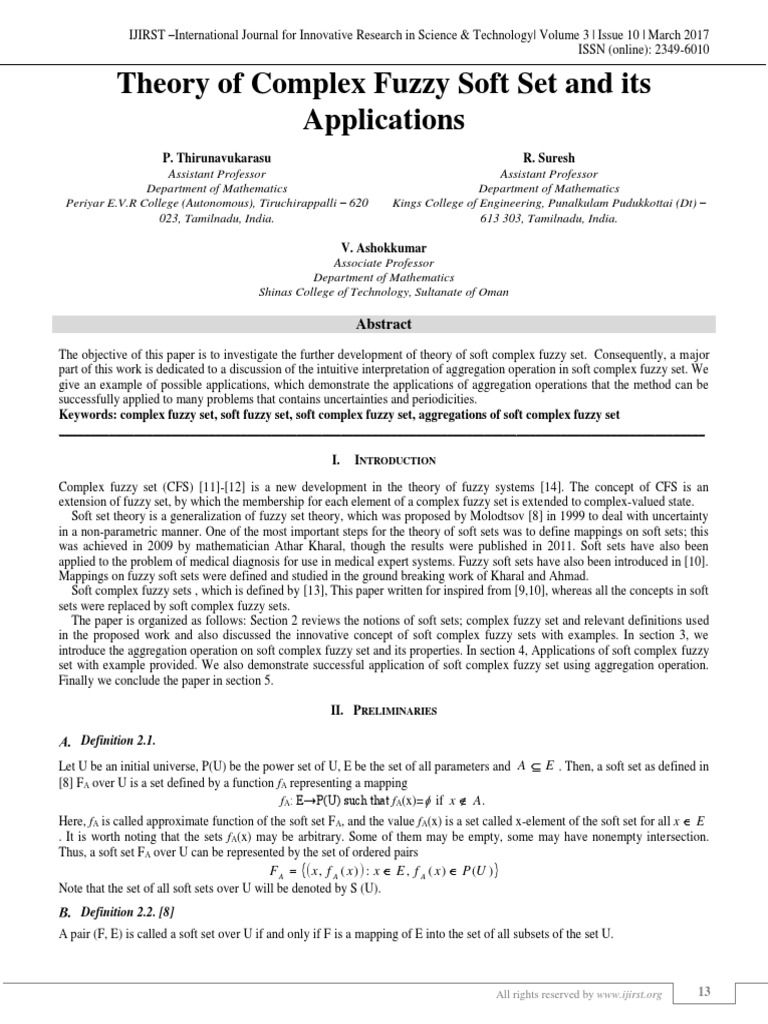 Theory of Complex Fuzzy Soft Set and Its Applications | PDF | Fuzzy ...