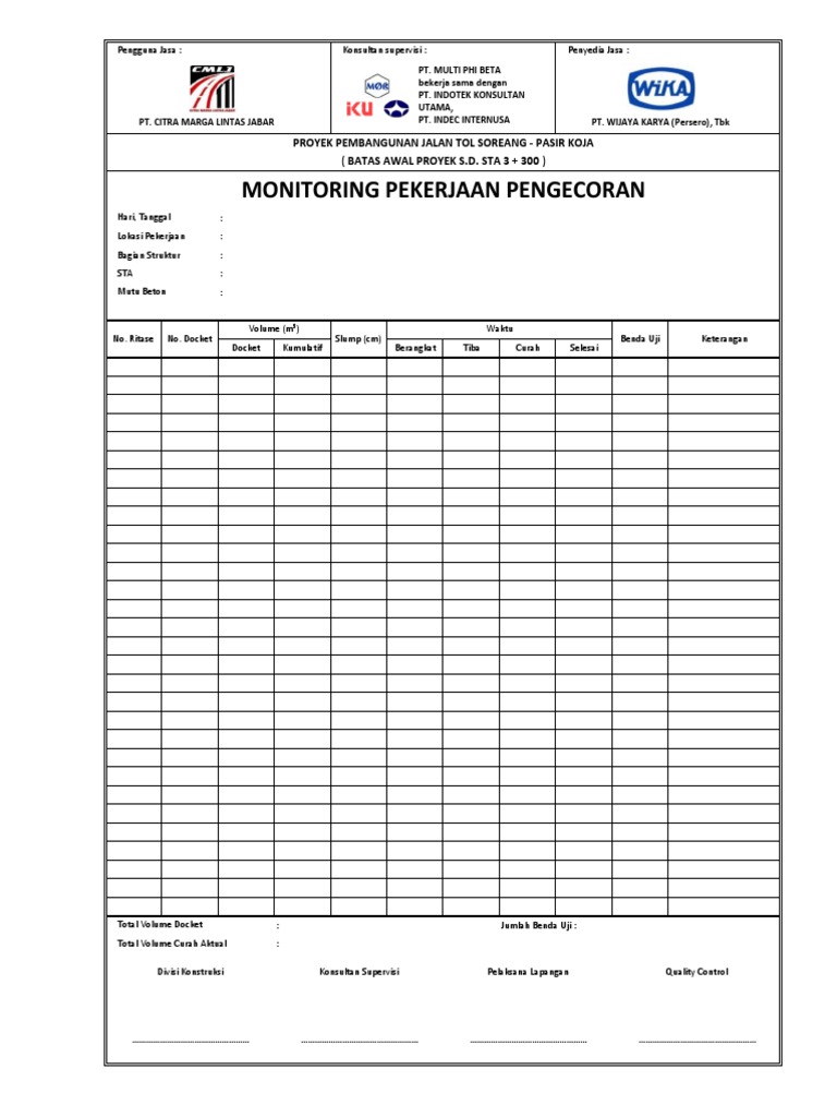 Form Monitoring Pengecoran | PDF