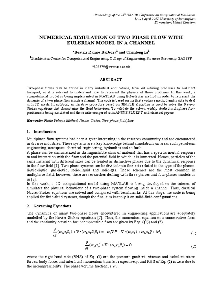 Numerical Simulation of Single Phase Flow With Eulerian Model | PDF | Navier–Stokes Equations ...
