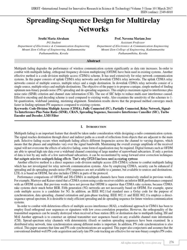 Spreading Sequence Design For Multirelay Networks | PDF | Code Division Multiple Access ...