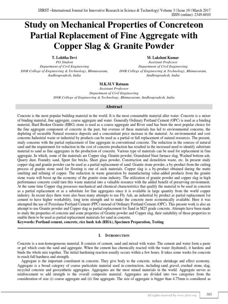 Study On Mechanical Properties of Concrete On Partial Replacement of Fine Aggregate With Copper ...