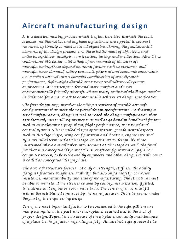 Aircraft Manufacturing Design | PDF | Aircraft | Design