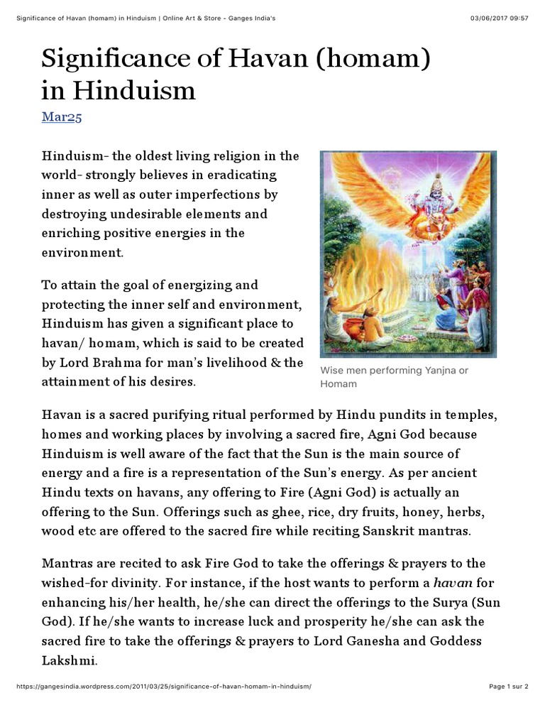 Significance of Havan (Homam) in Hinduism - Ganges India's | PDF ...