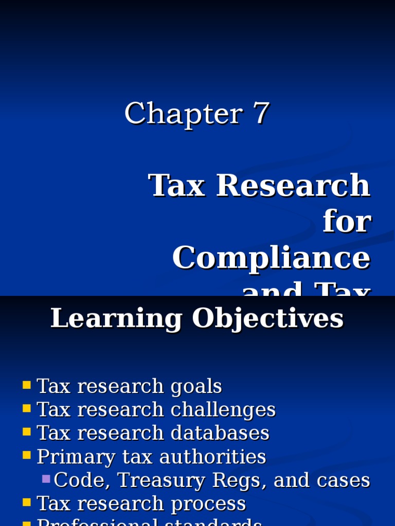 Tax Research For Compliance and Tax Planning | PDF | United States Tax ...